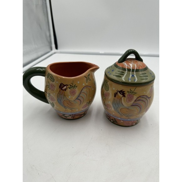 Zrike | Dining | Danna Cullen Creamer Sugar Set Rooster Berries ...